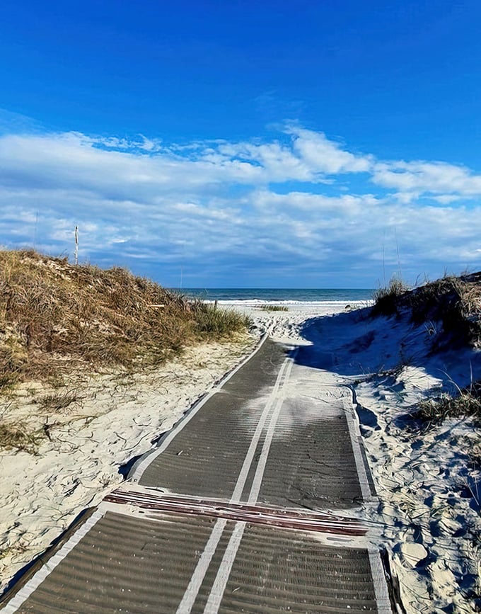 The boardwalk through paradise. Like the yellow brick road, but instead of Oz, you'll find dunes, sea oats, and endless blue horizon.