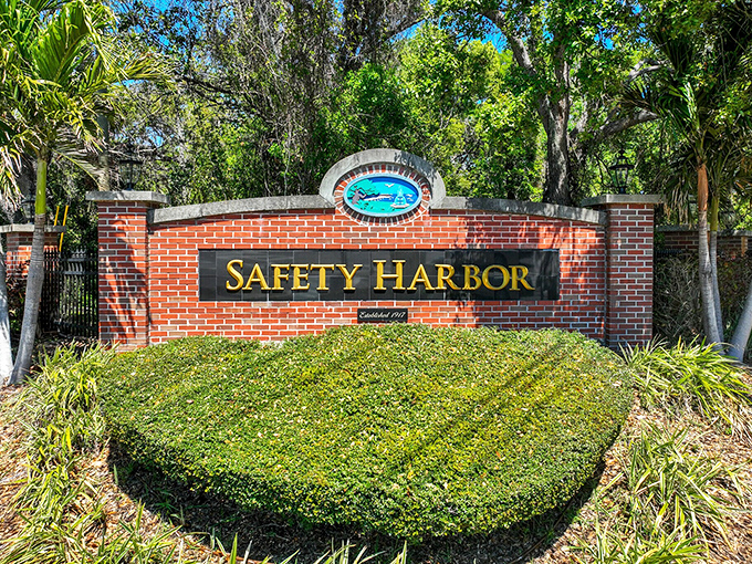 The town's entrance sign promises exactly what Safety Harbor delivers &ndash; a safe harbor from life's chaos, framed by lush greenery and Florida sunshine.