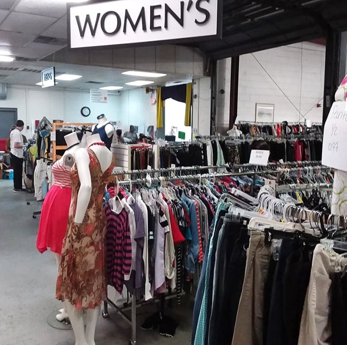 The women's department stretches as far as the eye can see, a fashionista's playground where yesterday's trends await their triumphant comeback.