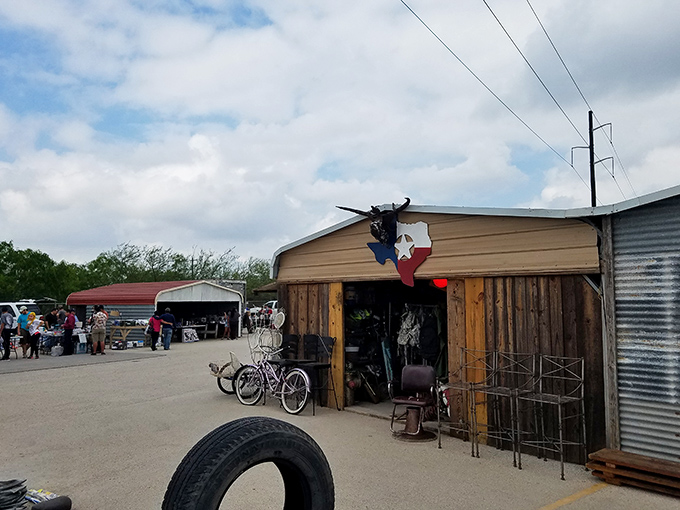 Texas pride on full display! This rustic metal state cutout marks the entrance to a treasure trove of vintage finds.
