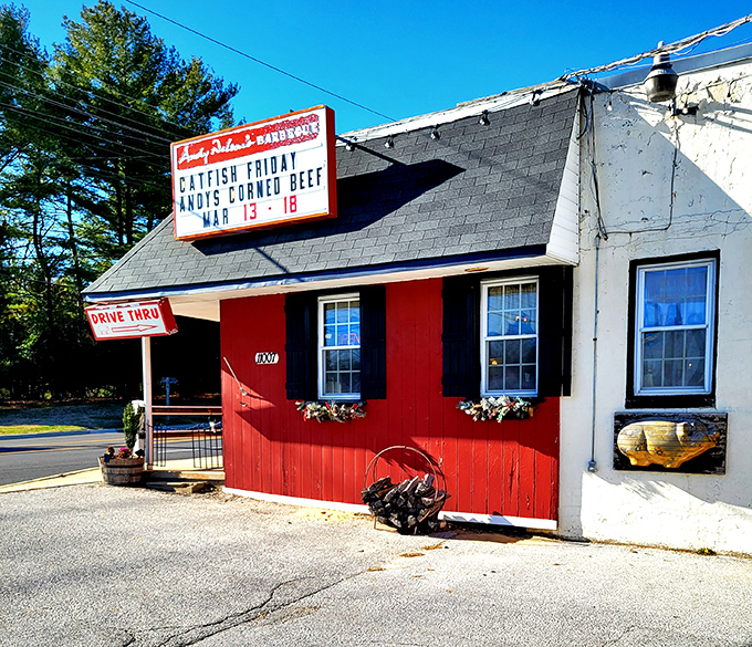 Andy Nelson's classic red building looks like it stepped out of a Norman Rockwell painting about BBQ.