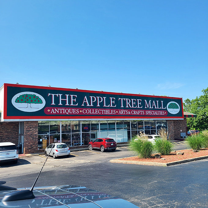 The Apple Tree Mall's iconic sign welcomes Branson visitors. A paradise of antiques and collectibles housed in this unassuming building.