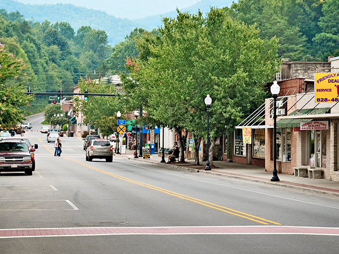 Bryson City&rsquo;s main street flows with mountain charm, where small-town pride meets timeless American scenery.