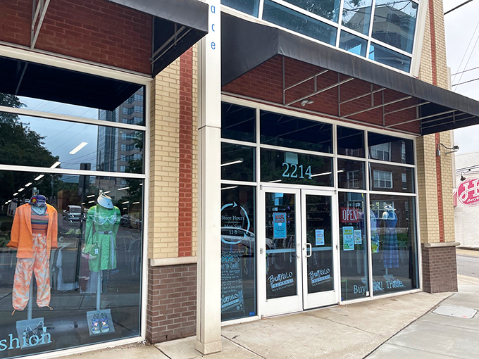 Buffalo Exchange's sleek storefront whispers "vintage cool" to Nashville's fashion-forward treasure hunters seeking style with substance.