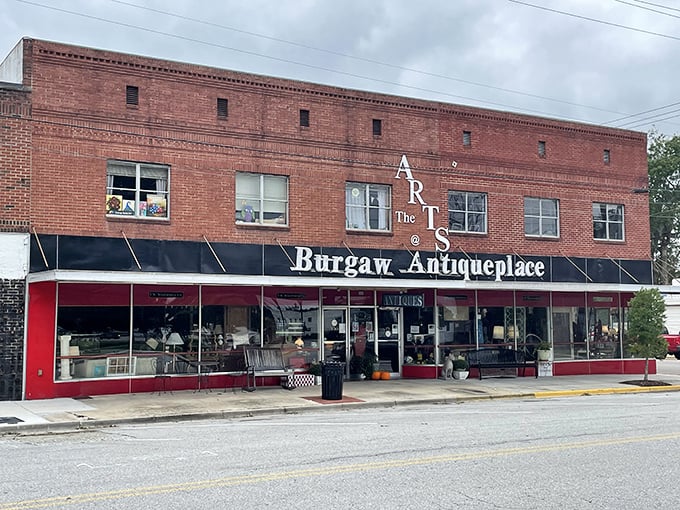 Burgaw Antiqueplace's classic brick fa&ccedil;ade houses decades of American memories, just waiting for new homes.
