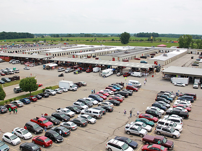From above, Caesar Creek Flea Market looks like a small city built entirely for the joy of bargain hunting.