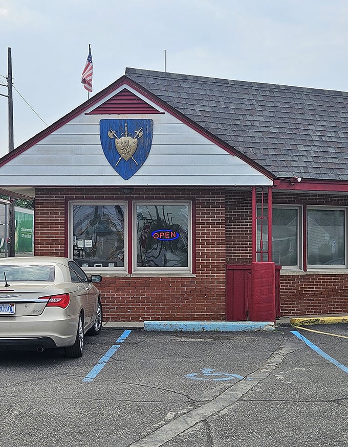 That blue shield says "palace" but the vibe whispers "home" - breakfast royalty, indeed.