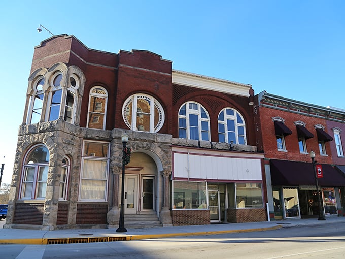 This historic red brick building stands as a testament to Chanute's architectural heritage, with rounded windows that have witnessed generations of Kansas life.