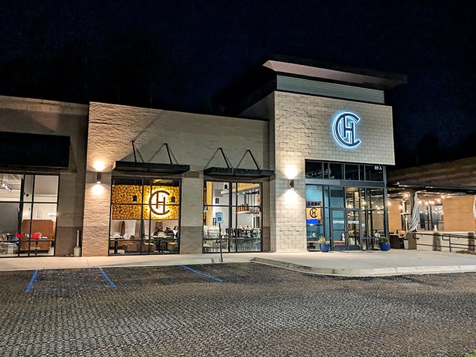 That distinctive logo shines like a beacon for steak lovers seeking perfectly aged cuts in stylish surroundings.