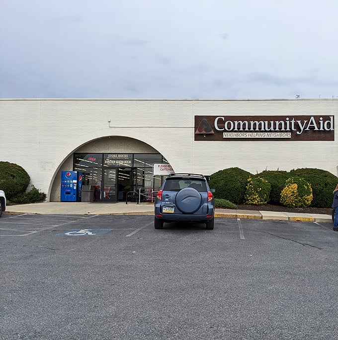 Community Aid's modern storefront proves thrift shopping has evolved into something sleek and surprisingly sophisticated today.