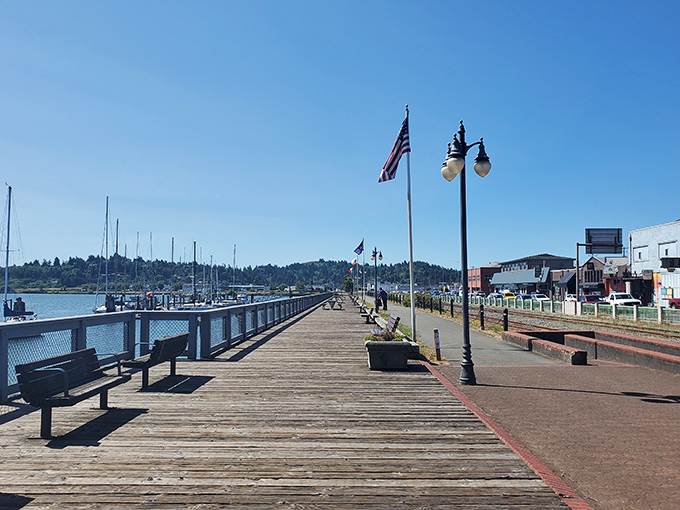 Pier-side charm! Coos Bay stretches out like nature's perfect compromise between forest and sea.