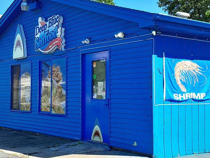 Electric blue buildings in Indiana usually mean one thing: someone's bringing the ocean vibes inland with style.