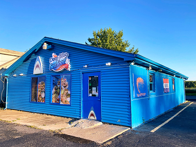 Deep Blue Seafood's vibrant blue exterior is as bold as its flavors &ndash; impossible to miss and harder to forget.