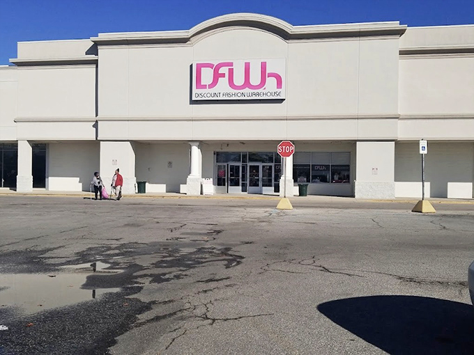 Bold storefront simplicity welcomes bargain hunters to a destination where designer style meets budget-friendly reality perfectly.