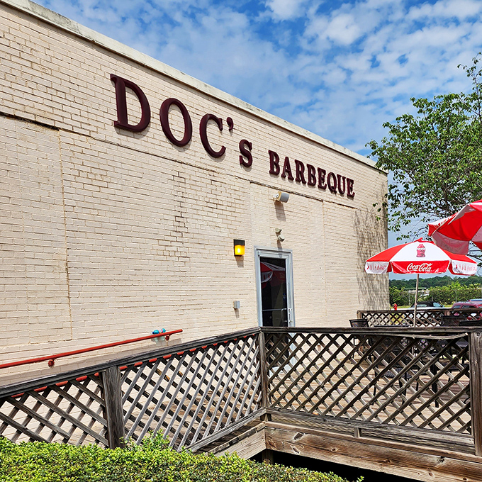 Doc's Barbeque's unassuming exterior hides smoky secrets and sweet finishes. The best treasures often come in plain packages!