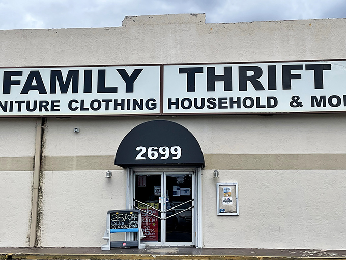 Family Thrift's no-nonsense exterior promises serious savings - function over flash, savings over style.