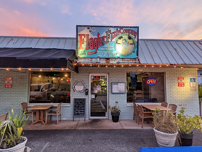 Golden hour at Flagler Fish Company feels like dining in a postcard from Old Florida's fishing heyday.