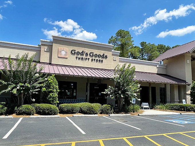 God's Goods sits pretty in this strip mall, proving divine intervention comes in many forms - including designer jeans. 