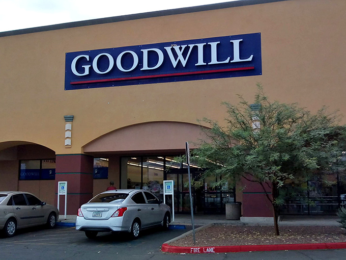 The classic Goodwill sign means reliable treasures and prices that won't break the bank.