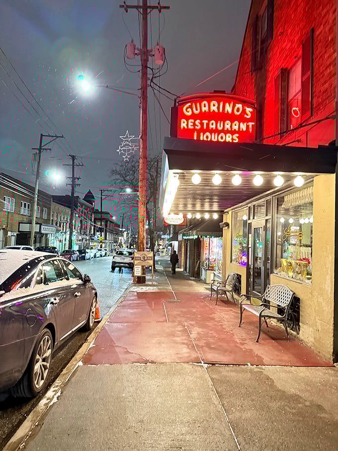 Guarino's glowing fa&ccedil;ade at night is Cleveland's equivalent of the North Star for hungry travelers seeking red sauce salvation.
