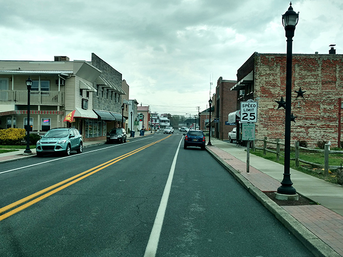 Harrington's main street stretches into the distance like a scene from "American Graffiti" minus the hot rods.
