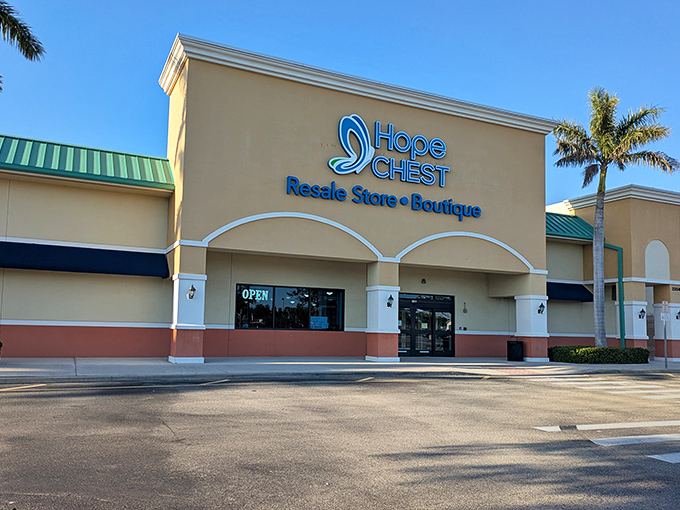 Hope Chest's polished exterior hints at the carefully curated treasures waiting inside those glass doors.