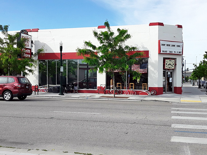 The Idaho Youth Ranch's charming vintage storefront brings Main Street character&mdash;red trim and community spirit in equal measure.