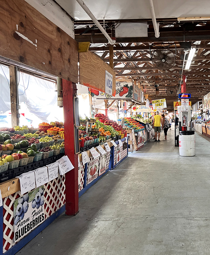 Fresh produce gleams under market lights, putting supermarket offerings to shame. Nature's jewelry case is open for business!