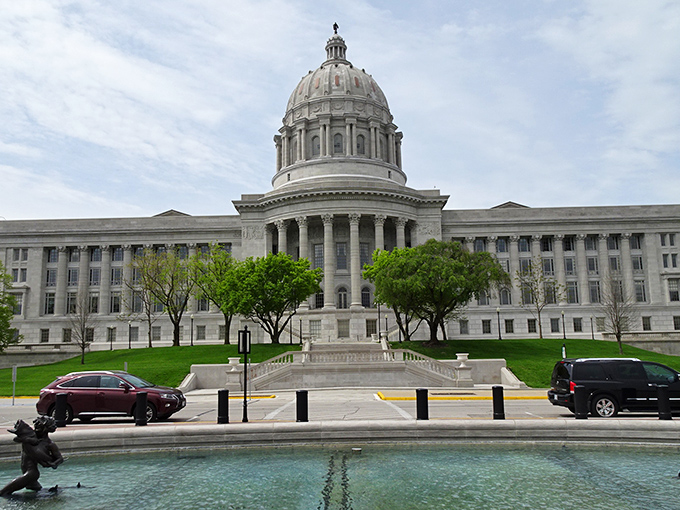 Jefferson City's Capitol dome rises majestically above the landscape, a limestone reminder of democracy's enduring presence in Missouri.
