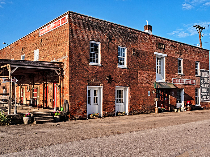 Old lumber mills know how to showcase vintage treasures - industrial charm meets antique shopping perfection.