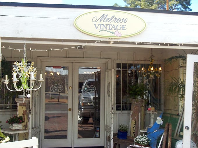 Cottage charm with vintage vibes! Melrose Vintage's welcoming entrance feels like stepping into your stylish grandmother's dream home.