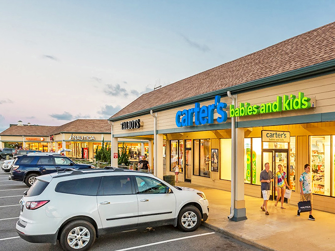 Evening shopping under coastal skies beats crowded indoor malls every time, especially with kids in tow.