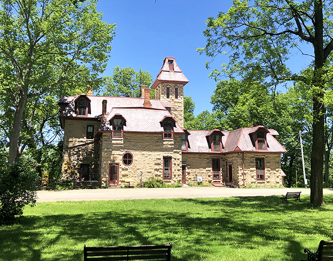 Victorian grandeur rises from Ohio farmland, where limestone walls hold centuries of family stories.