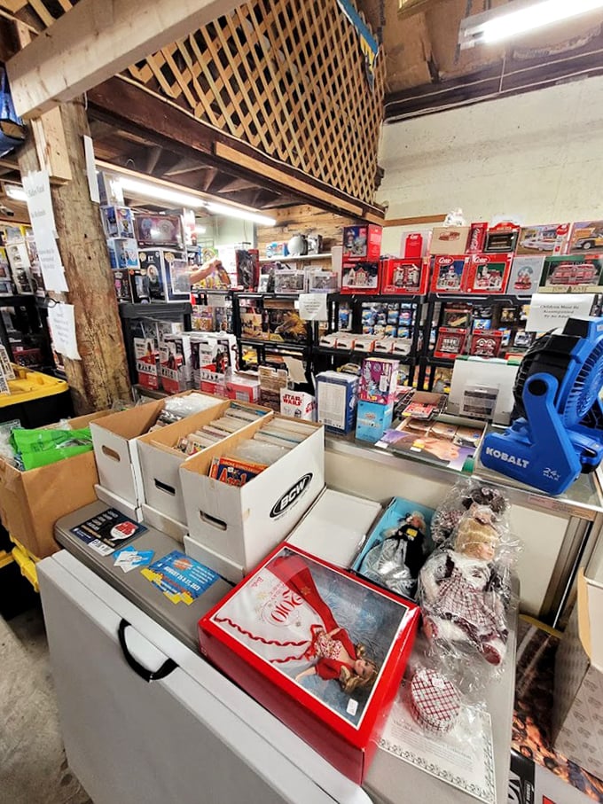 Cardboard boxes brimming with potential treasures – where "just browsing" becomes "I'll take three" faster than you can say "vintage bargain."