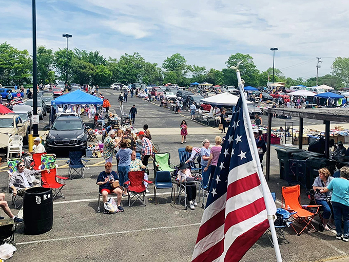 Concrete floors echo with excitement as shoppers navigate this warehouse wonderland of finds.