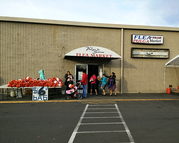 La Pulgita's cheerful blue storefront promises adventures in bargain hunting with a Latin American twist.