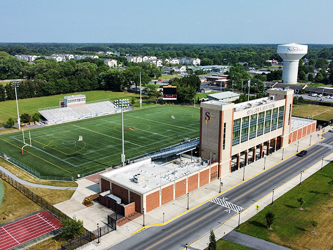 Salisbury University&rsquo;s Sea Gull Stadium stands ready for game day, with its modern facilities and sprawling field set to host the next big matchup.