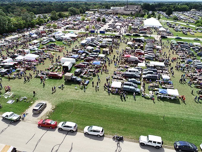 From above, it looks like someone spilled a giant box of toys across a parking lot. Magnificent chaos! 