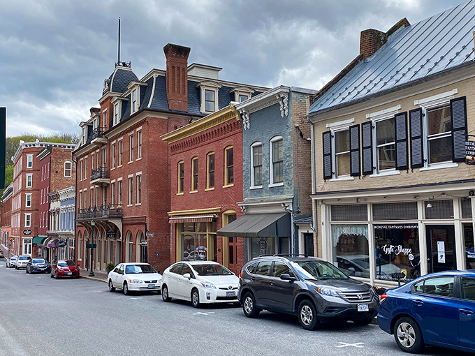 Staunton's Victorian streetscape looks like a movie set, except the popcorn comes from actual shops. 