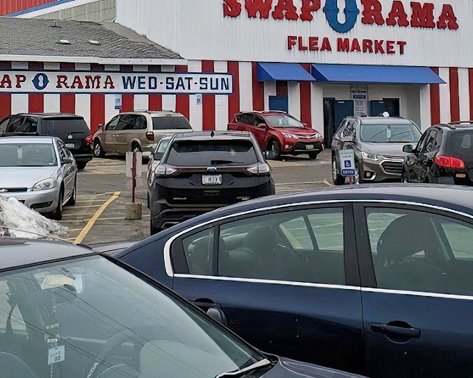 The patriotic exterior hints at the all-American shopping adventure waiting inside these welcoming doors.