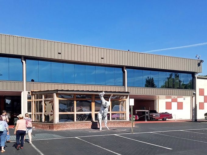 That spotted horse statue hints at the eclectic mix of Americana waiting inside this automotive treasure trove.