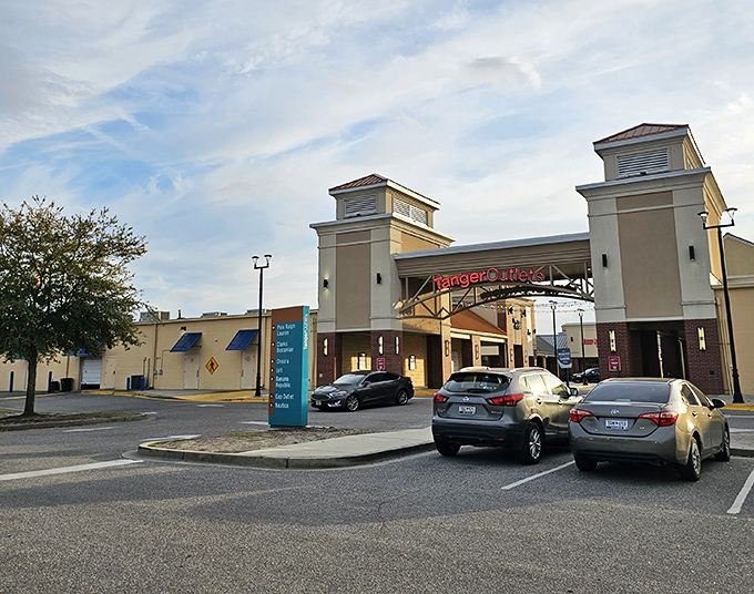 Tanger Outlets on Highway 501 welcomes deal-seekers with elegant columns and that unmistakable "your wallet is about to get lighter" charm.