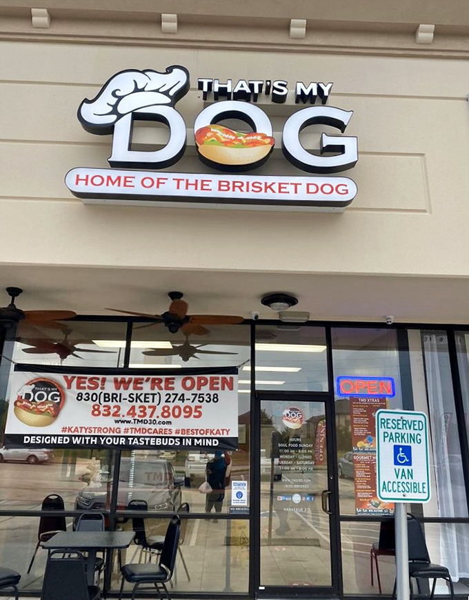 "That's My Dog" proudly announces itself as the "Home of the Brisket Dog"&mdash;a Texas marriage of BBQ and franks that feels like it should've happened decades ago.