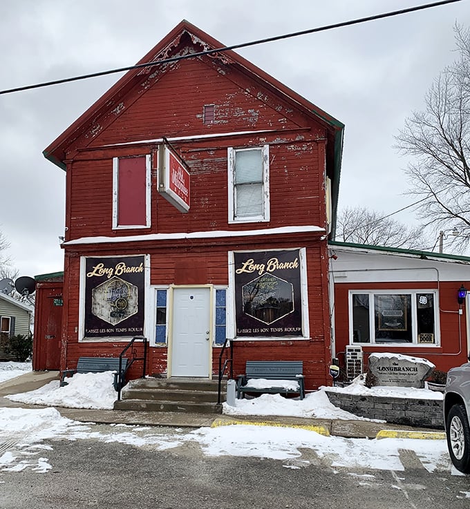 Rustic red siding that's seen more good meals than a church potluck dinner committee. 