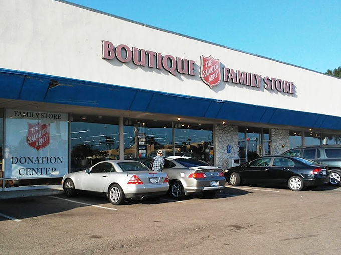 The Salvation Army's classic red and blue signage has been guiding bargain hunters to treasures for generations.