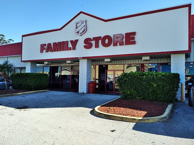 The Salvation Army's iconic red signage has guided bargain hunters for generations. Your grandmother's favorite thrift stop lives on!