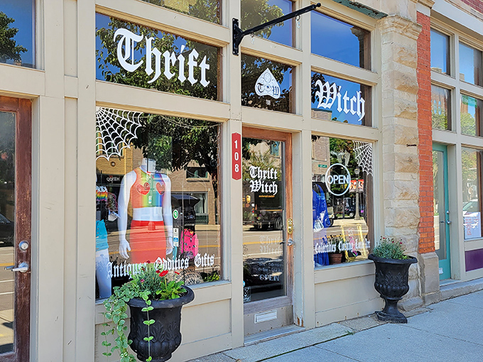 Thrift Witch's gothic storefront promises mysterious treasures and vintage finds beyond your wildest imagination.