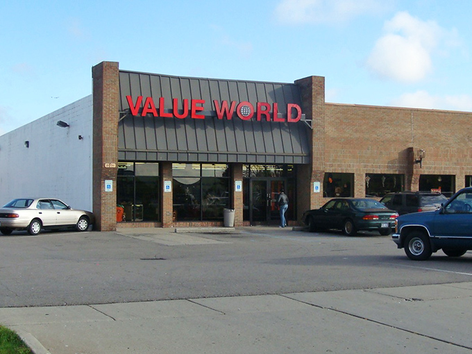 The classic Value World brick facade feels like stepping into a retail time machine of endless possibilities.