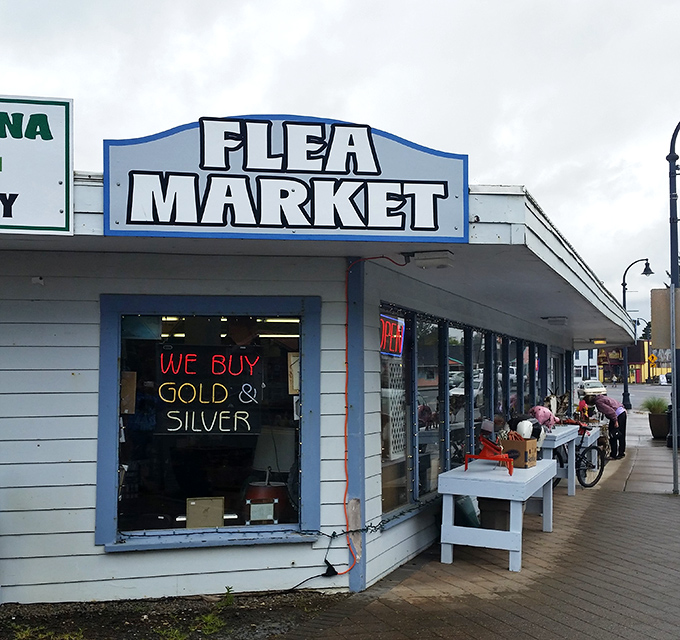 "FLEA MARKET" says the sign, but "adventure awaits" is what it really means. Waldport's coastal gem doesn't need fancy advertising&mdash;the treasures speak for themselves.