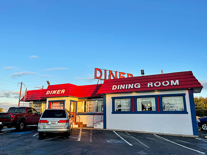 Morning sunshine meets comfort food. Aberdeen Diner's bright red roof is like a beacon for the breakfast-hungry masses.